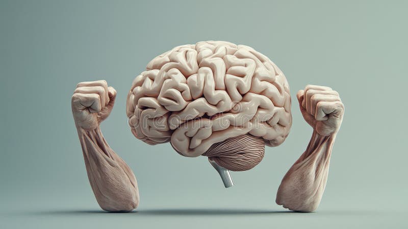 The Power of the Mind: a 3D Render of a Human Brain Supported by Strong ...