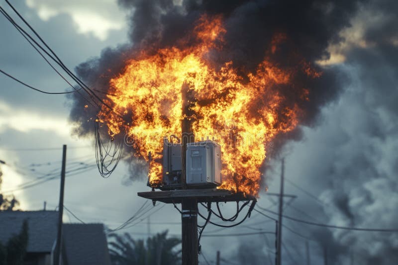Power Outage Caused by Burning Electrical Transformer Creating a Black ...