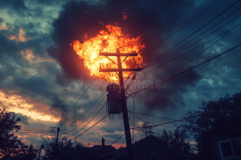 Power Outage Caused by Burning Transformer Exploding on Power Line at ...