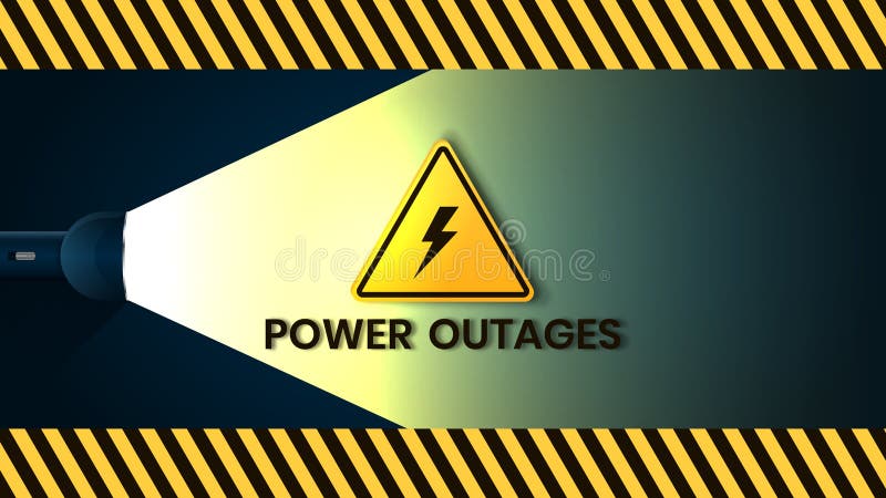 Power Outage, Warning Poster with Flashlight and Triangular Icon of ...