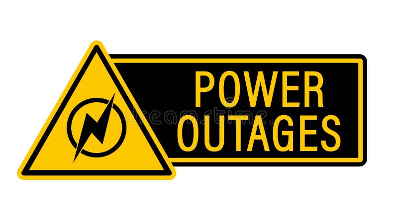 Power Outages, Purple Poster with Neon Warning Logo on Podium Floating ...