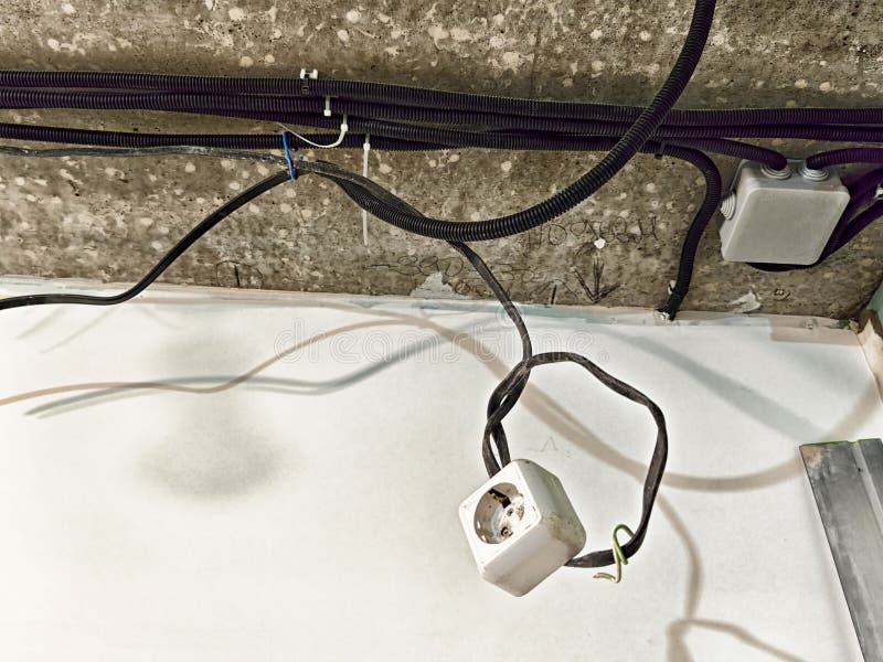 Power Outlet and Electrical Wiring Installation Inside a Modern ...