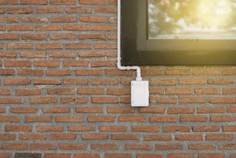 Power Outlets on the Brick Wall Vertical Orientation. Stock Photo ...