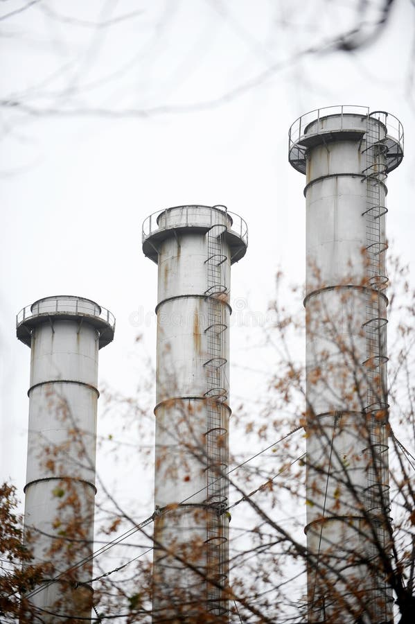 Power Plant Chimneys stock photo. Image of steel, four - 35833272