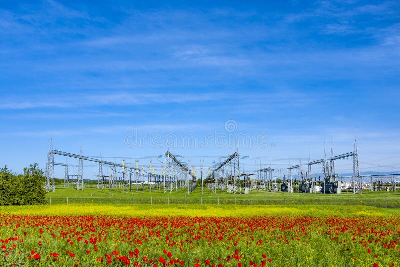 Power Plant and Distribution Station Stock Image - Image of energy ...