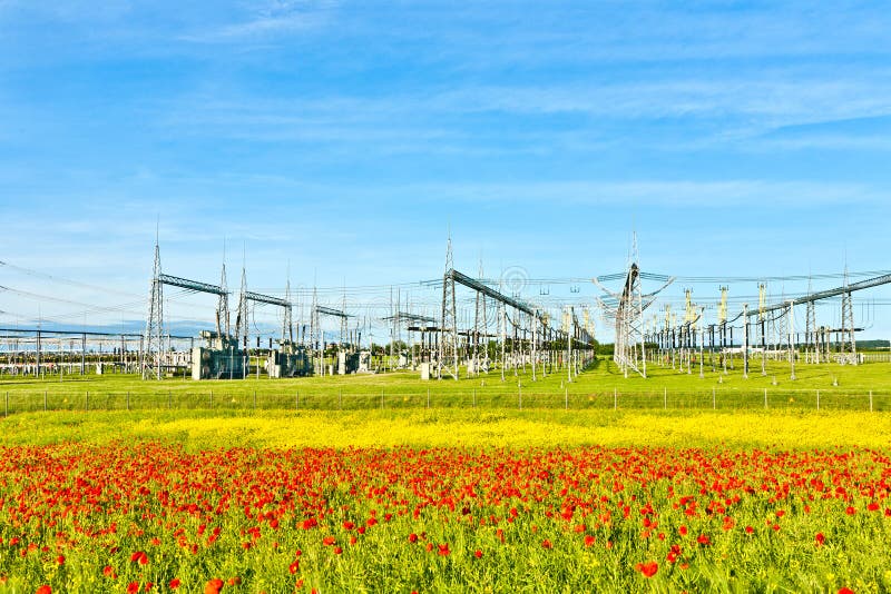 Power Plant and Distribution Station in Landscape Stock Photo - Image ...