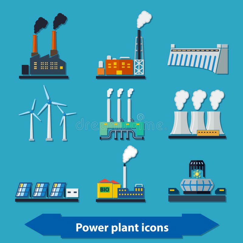 Power plant icons flat stock vector. Illustration of engineering - 67653117