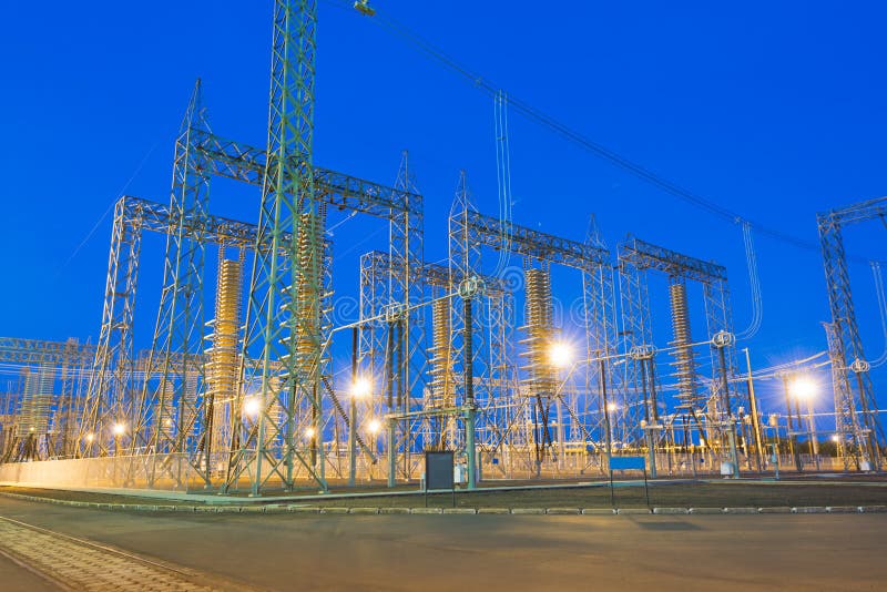 Power plant at night stock photo. Image of grid, industry - 221964194