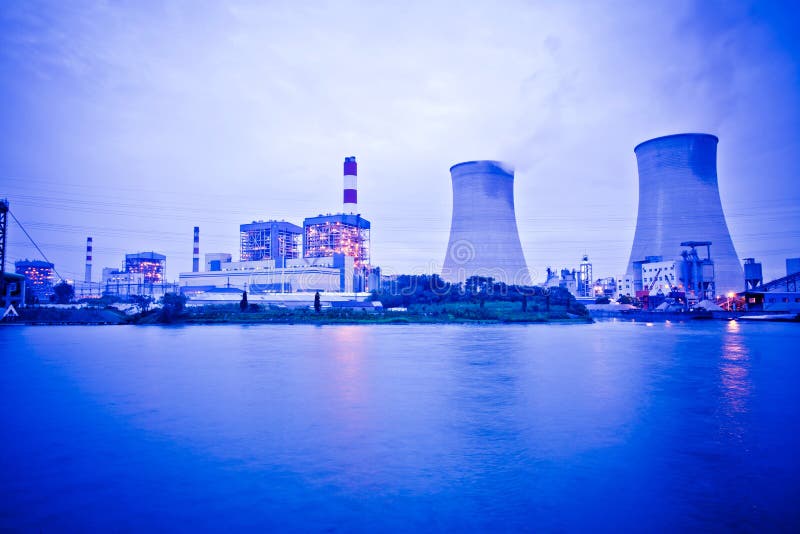 Thermal Power Plant at Night Stock Image - Image of chimney, night ...