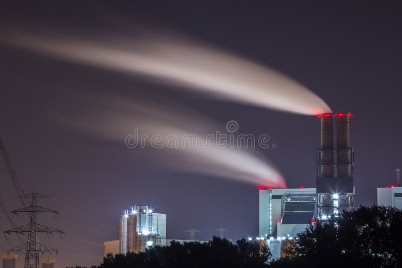 Power plant at Night stock photo. Image of weather, clouds - 32661318