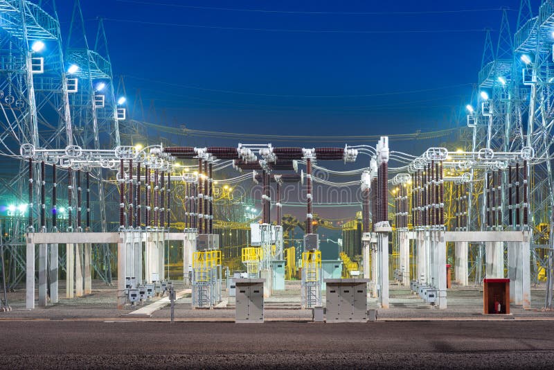 Power plant at night stock image. Image of construction - 244484541