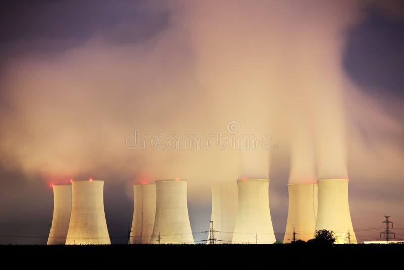 Power Plant Nuclear by Night Stock Photo - Image of power, pollution ...