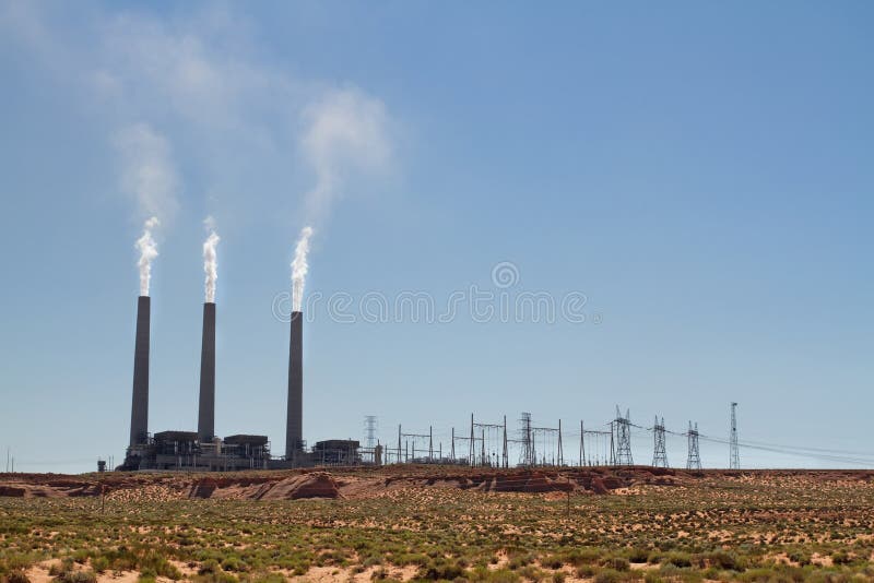 Power Plant Polluting Air in Desert Stock Image - Image of electric ...