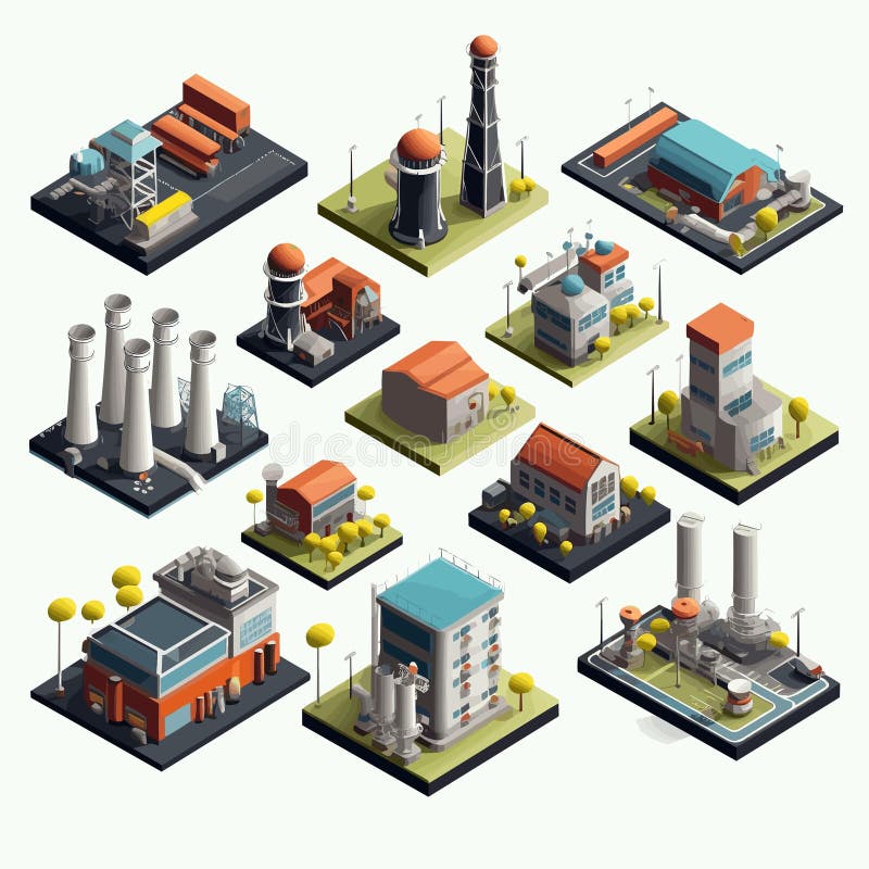 Power Plant Set Isometric Vector Tile Isolated Illustration Stock ...