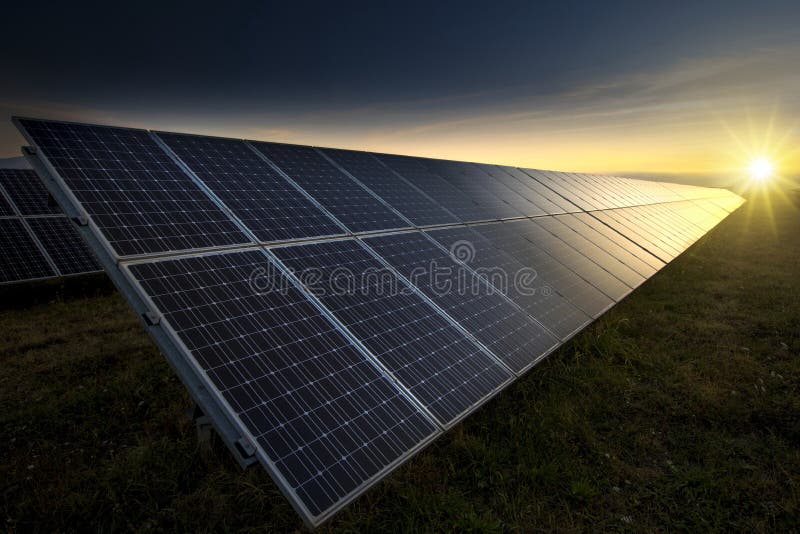 Power Plant Using Renewable Solar Energy with Sun Stock Photo - Image ...