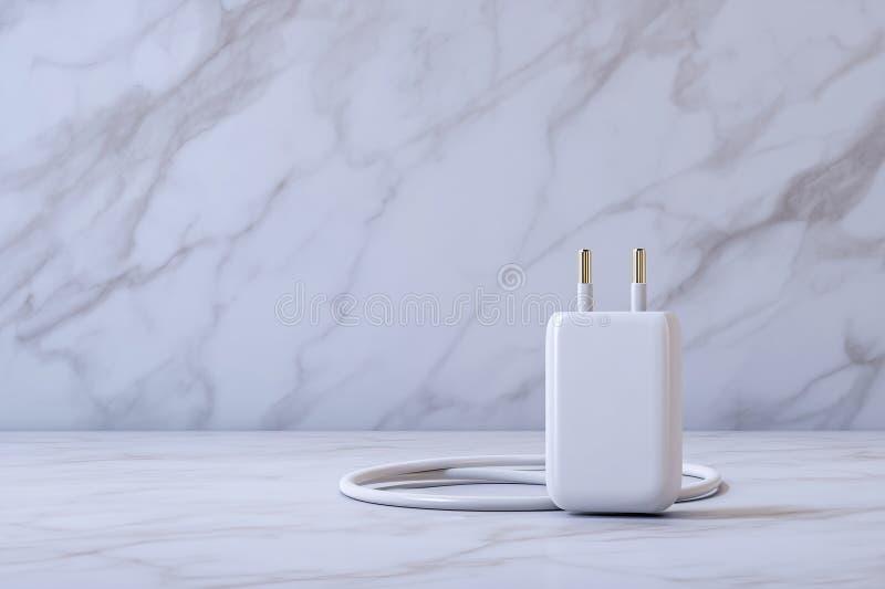 Power Plug Cable Positioned on White Marble Background Showcases Clean ...