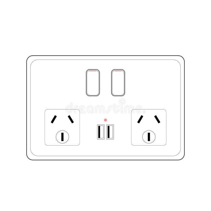 Power Plug Double Socket Outlet Type I with Switch and Usb Port Stock ...