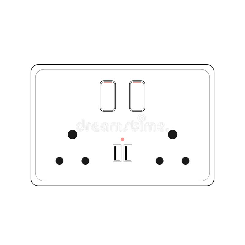 Power Plug Double Socket Outlet Type K with Switch and Usb Port Stock ...