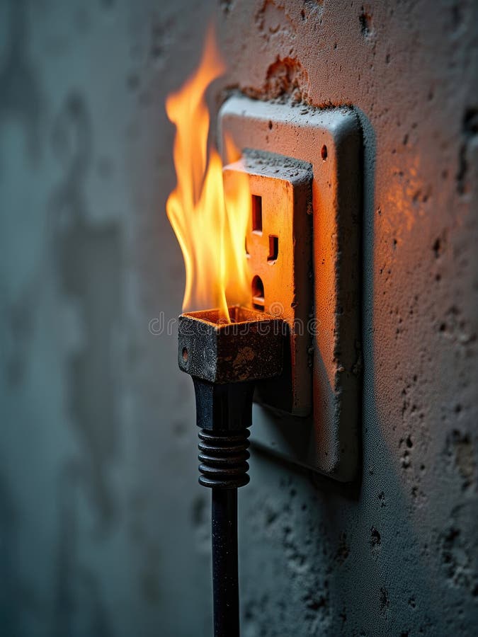 Power Plug on Fire in Electric Socket, Showing Severe Danger of Faulty ...