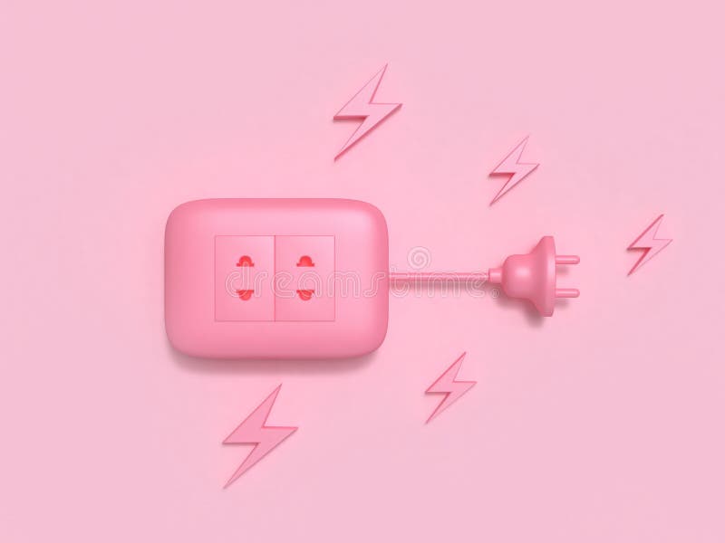 3d Rendering Power Plug Flat Lay Pink Electricity Technology Stock ...