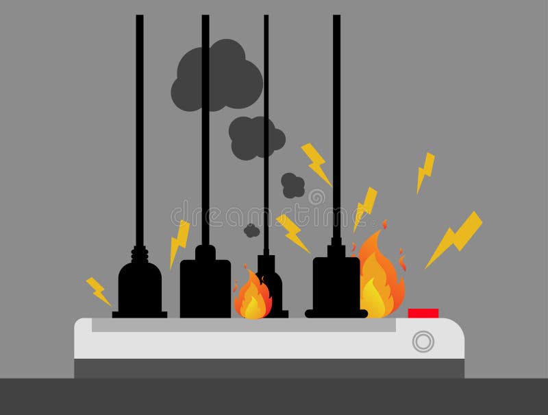 Power Plug is Full, Short Circuit, House Fire, Safety First, Vector ...