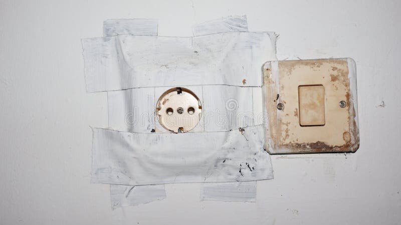Power Plug are Protected with Masking Tape at the Wall Stock Photo ...