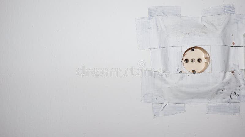 Power Plug are Protected with Masking Tape at the Wall Stock Image ...