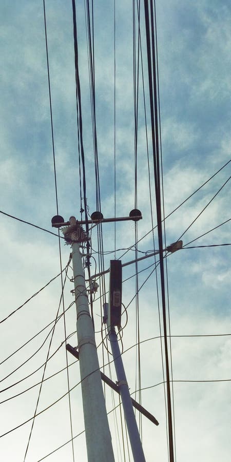 Power Pole, Cable, Sky, Blue Stock Photo - Image of pole, cable: 262880744