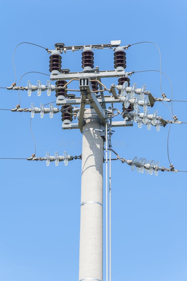 Primary Underground Pole Mounted Switch. Stock Photo - Image of three ...