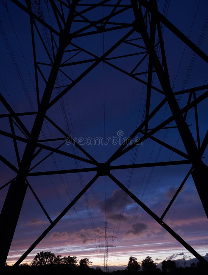 Power pole at night stock image. Image of electrical - 54606945