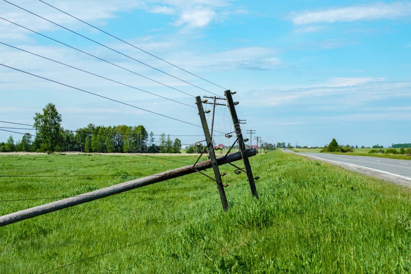 A Power Pole by the Roadside Had Fallen from Old Age Stock Photo ...