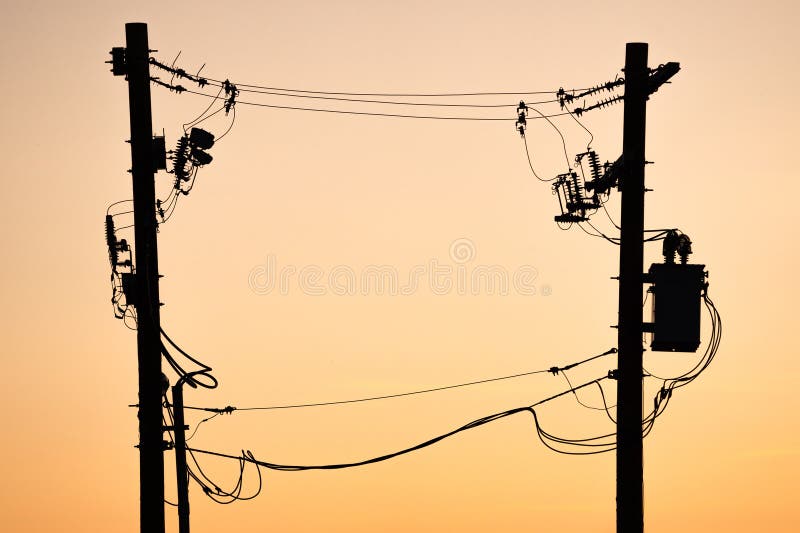 Power Pole Silhouette of Transmission Lines during Sunset in Alberta ...