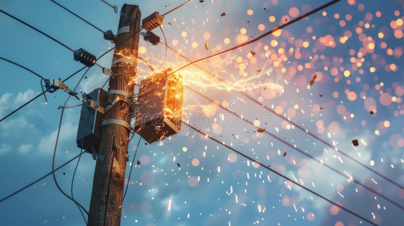 A Power Pole with Sparks Flying Off it Stock Photo - Image of hazard ...