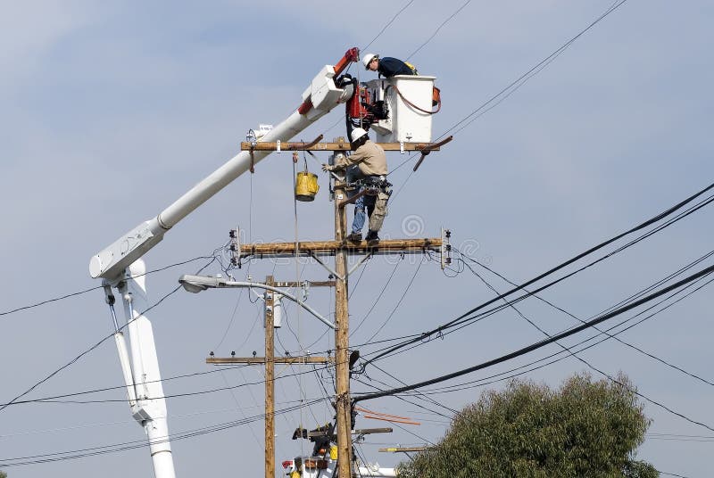 Power pole worker stock photo. Image of energy, pole, electricity - 1922144