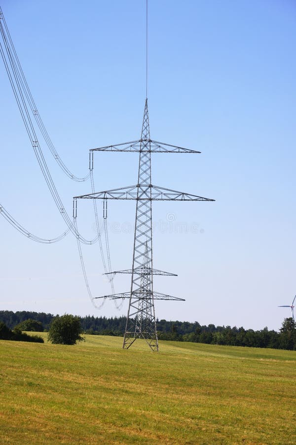 A Power Pylon in the Fields in Hohenlohe, Germany Stock Image - Image ...