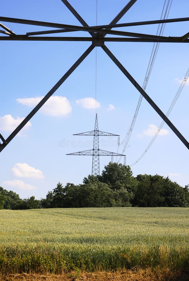 A Power Pylon in the Fields in Hohenlohe, Germany Stock Photo - Image ...