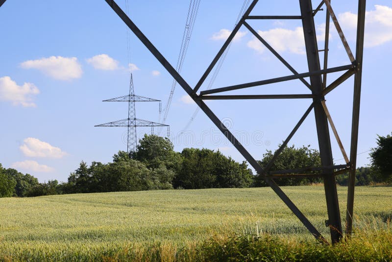 A Power Pylon in the Fields in Hohenlohe, Germany Stock Image - Image ...