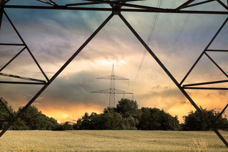 Power Pylon in the Fields in Hohenlohe, Germany Stock Image - Image of ...