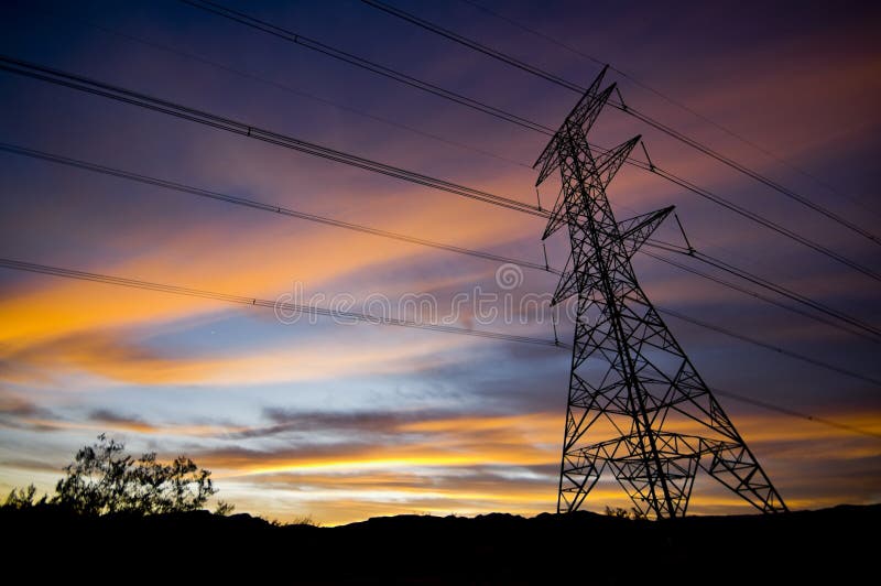 Power Pylon at Sunset stock image. Image of line, electrical - 164076957