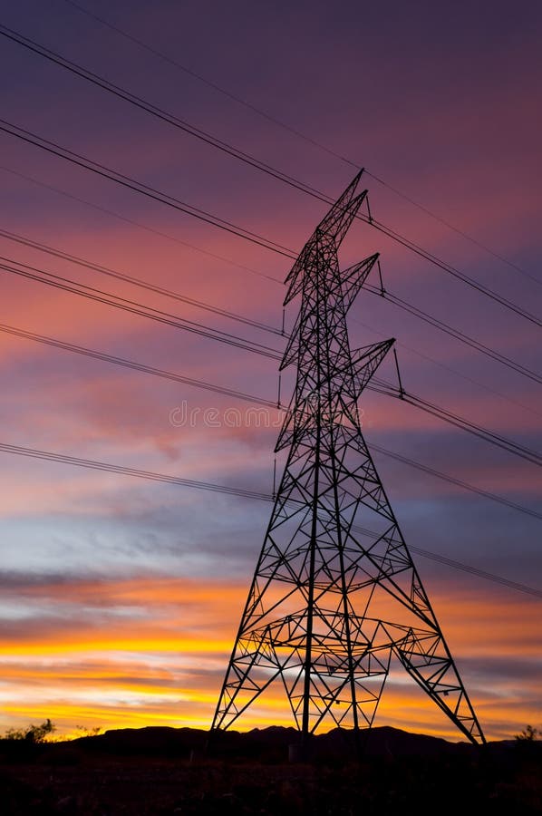 Power Pylon at Sunset stock photo. Image of sunset, clouds - 164184654