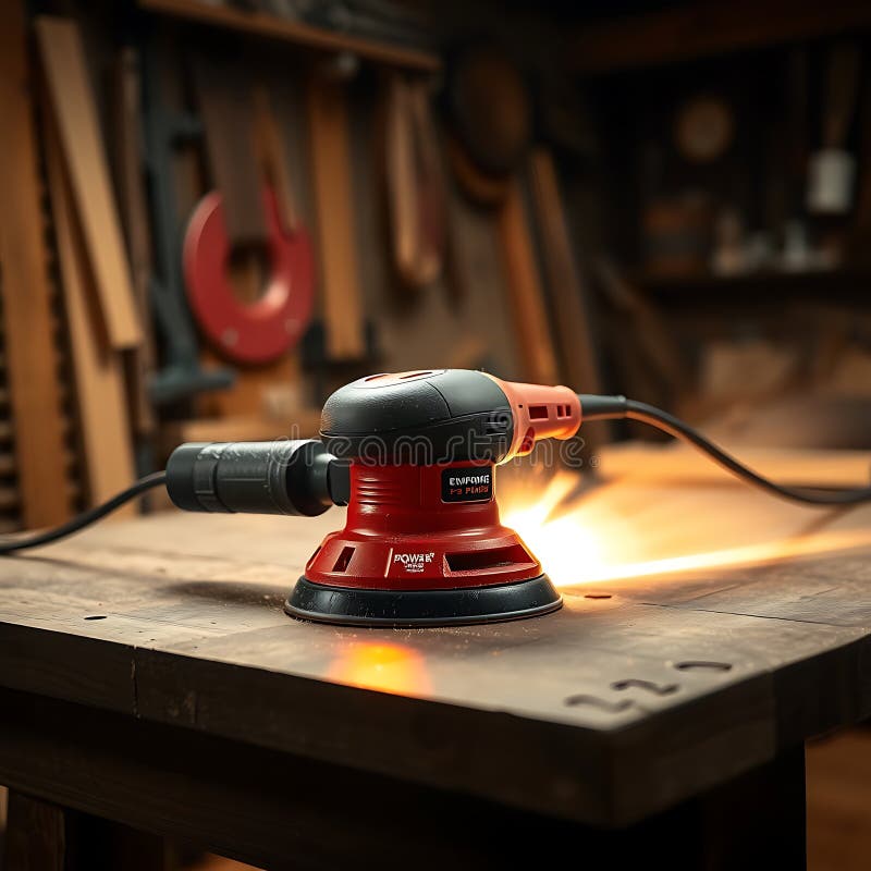 A Power Sander with a Glowing Light Effect Working on a Wooden Surface ...