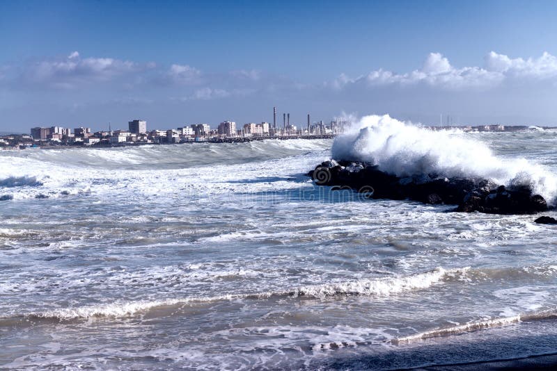 Power of Sea Waves on the Coast Stock Photo - Image of weather, splash ...