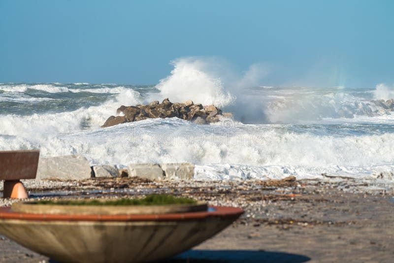 Power of Sea Waves on the Coast Stock Image - Image of beach, nature ...