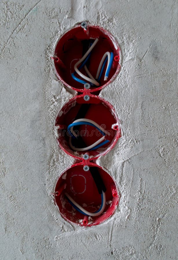 Power Socket Boxes. Installation of New Sockets. Plastered Wall Stock ...