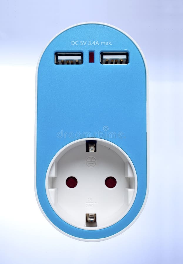 Power Socket with Double Usb Charber in Blue Color Stock Image - Image ...