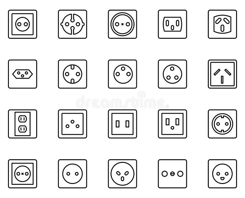 Power socket icon set stock vector. Illustration of graphic - 194349879