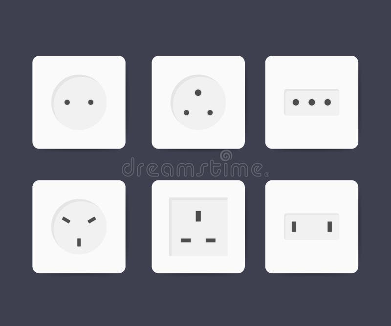 Power Socket Icon Set. World Standards for Different Country Plugs ...