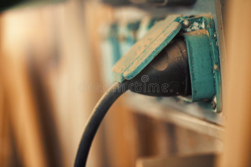 Power Socket and Plug Covered with Sawdust in Carpentry Stock Photo ...