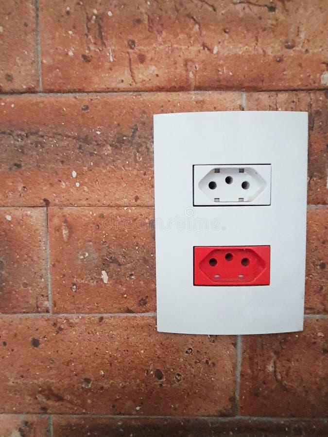 Power Socket, Red Color Indicates Different Voltage, Isolated . Stock ...