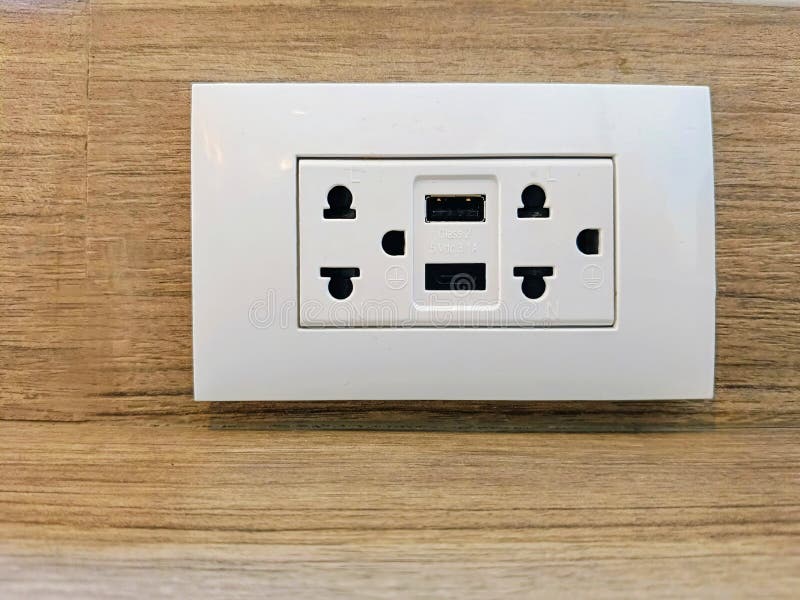 Power Socket with USB Port is Installed in the Wooden Floor for Battery ...